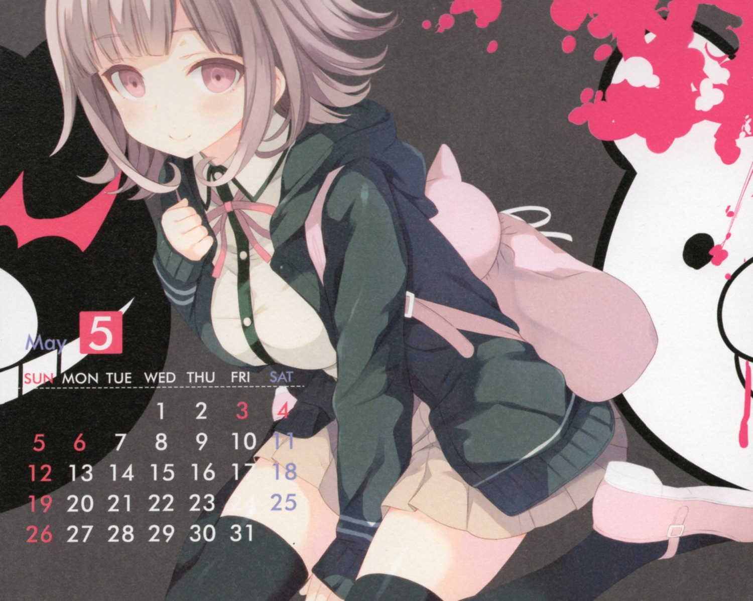 qp:flapper ohara tometa dangan-ronpa dangan-ronpa 2 nanami chiaki calendar seifuku thighhighs ...